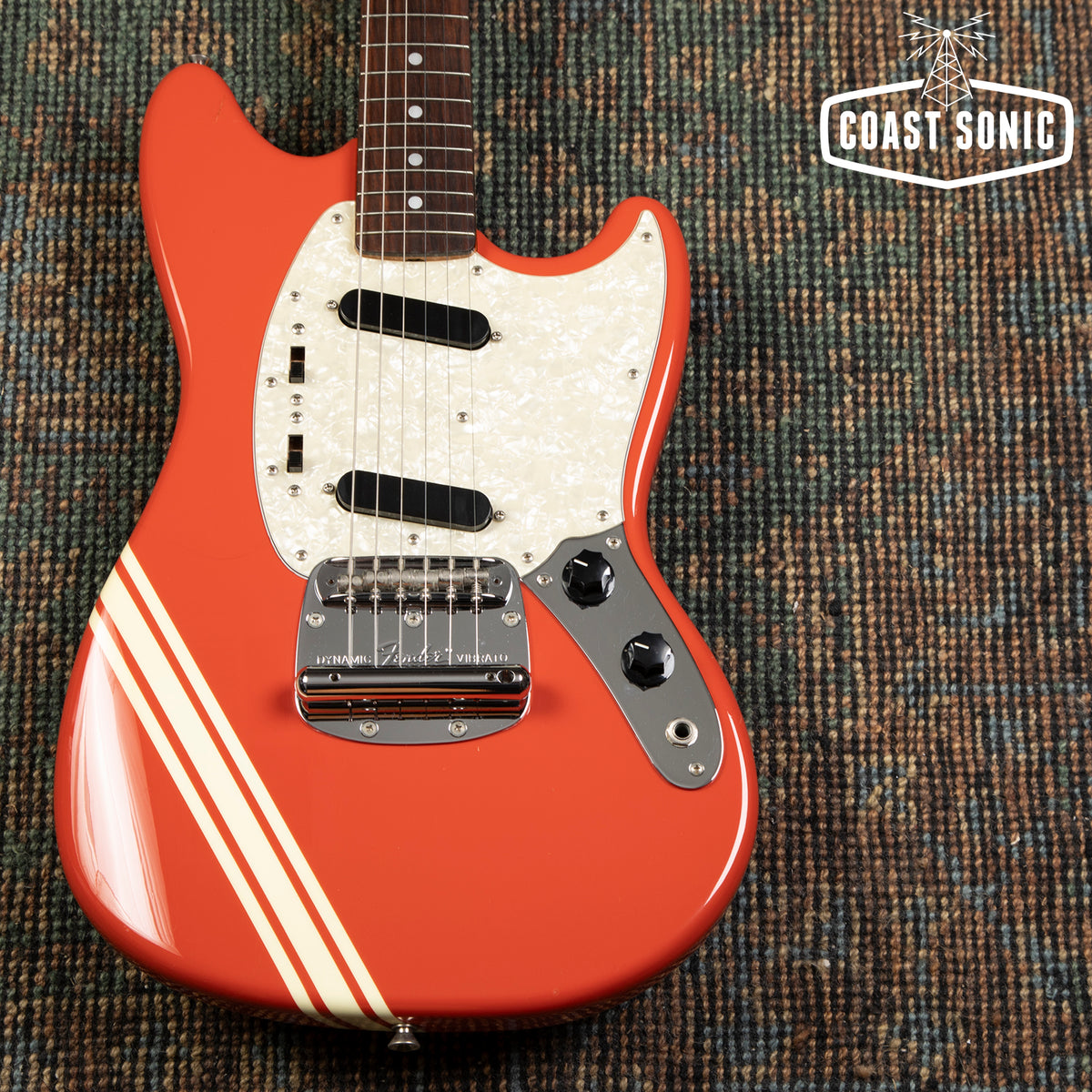 2012 Fender Mustang MG73 Fiesta Red w/ Competition Stripe and Matching ...